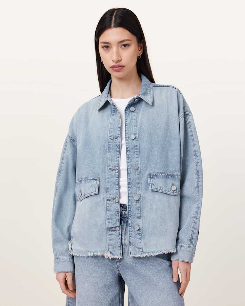 Hettie Oversized Denim Shacket Light Indigo | ALLSAINTS